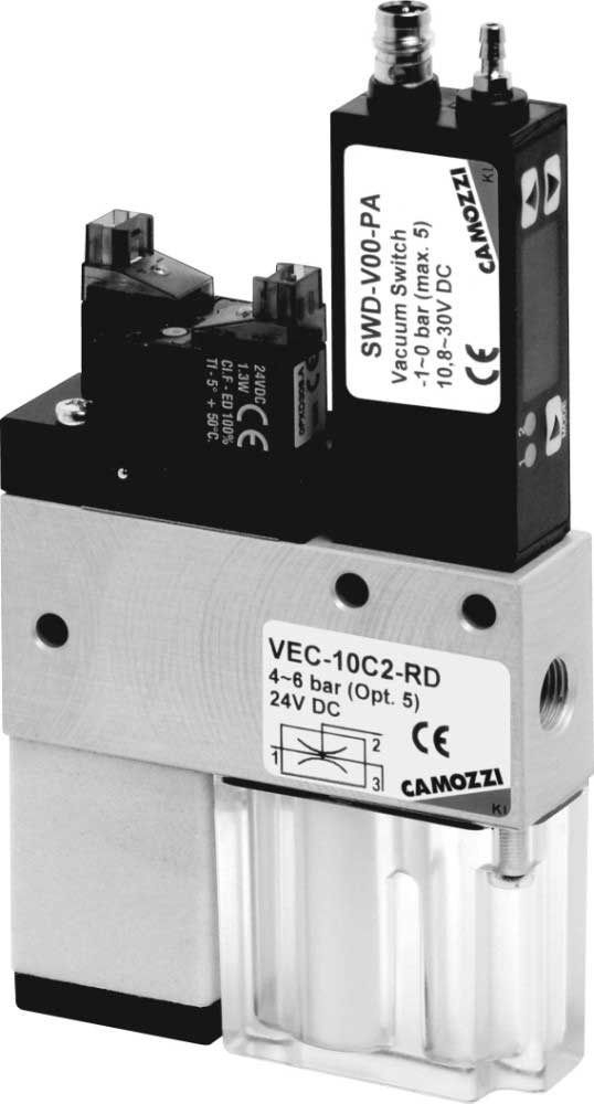 VEC-20A2-RD, Compact Vacuum Ejector 2mm NO-blow off valve + monitor sys ...